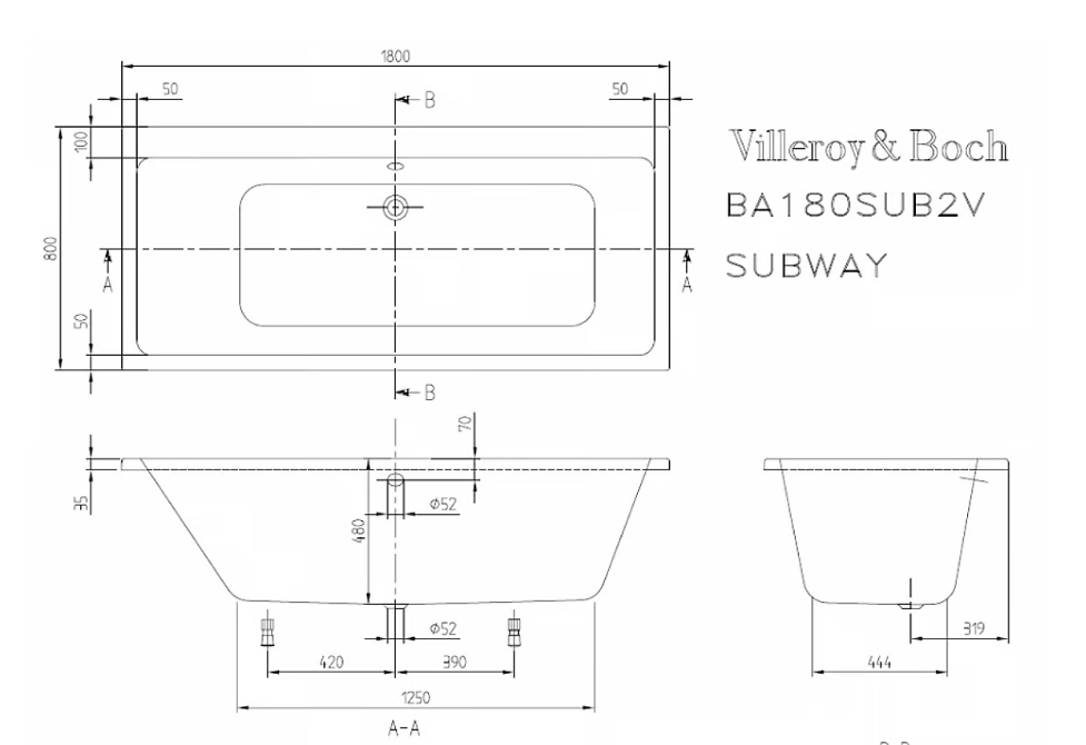 Villeroy & Boch Subway bubbelbad 180x80 cm met RB2 whirlpool elektrisch wit
